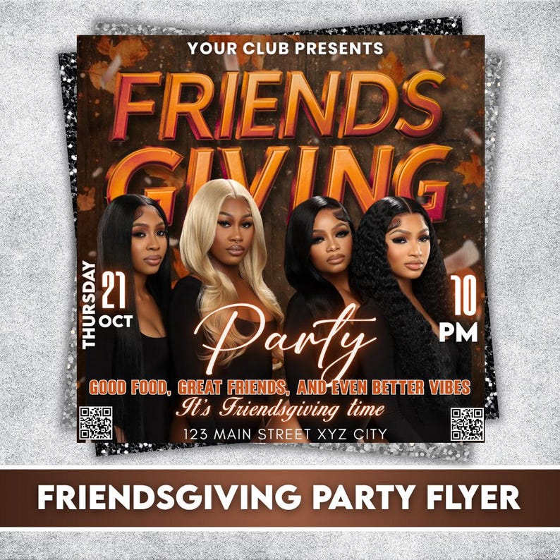 Friendsgiving Flyer Template | Canva Editable | Thanksgiving Party ...