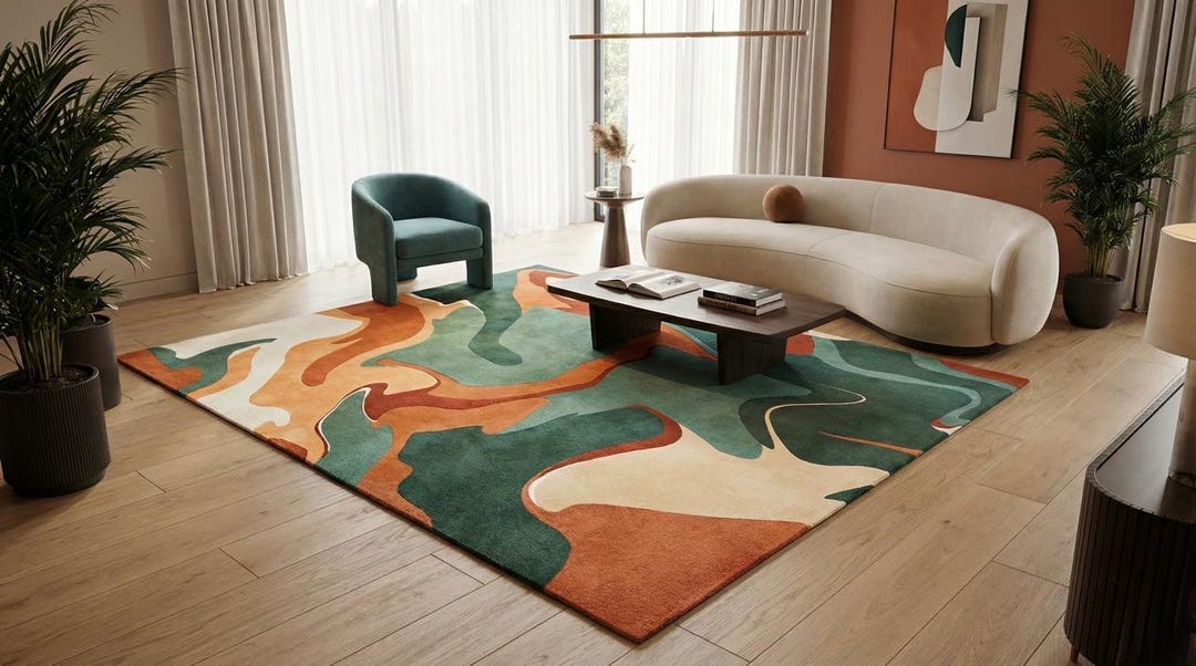 Hand-tufted Abstract Wavy Area Rug | Modern Irregular Shape Sculpted ...