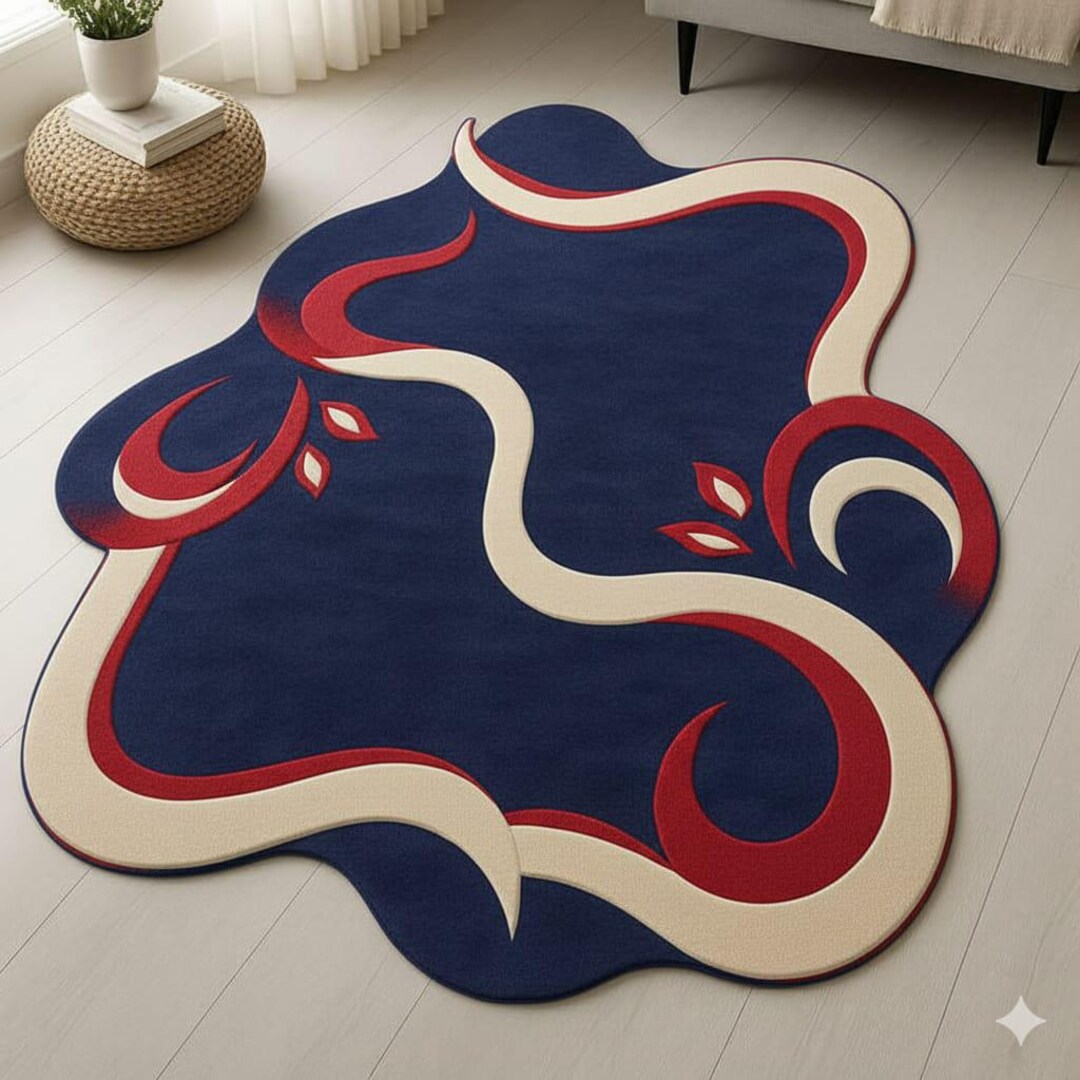 Hand-tufted Wavy Abstract Rug – Modern Curvy Shape Area Rug in Navy ...