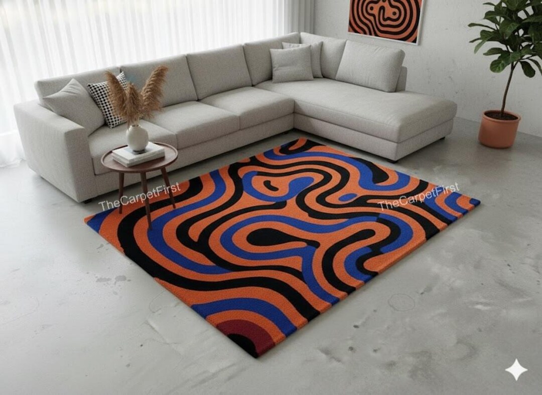 Modern Vibrant Woozy Wolf Abstract Pattern Design Hand-tufted Modern ...