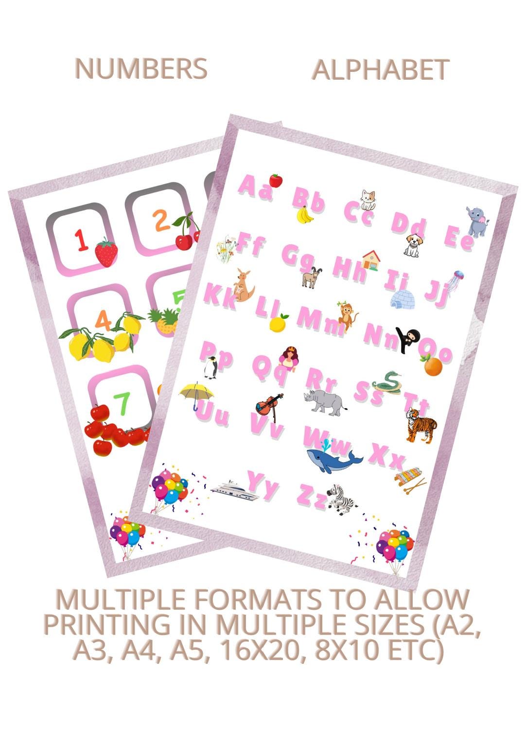 Pink Alphabet + Numbers Posters / Printable Wall Art for Kids ...