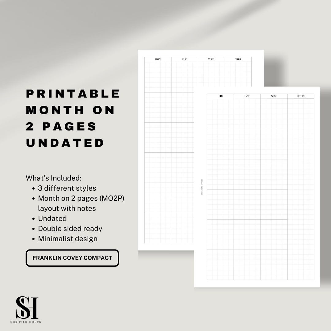 Franklin Covey Compact Undated Monthly Planner Insert: 3 Styles (PDF ...