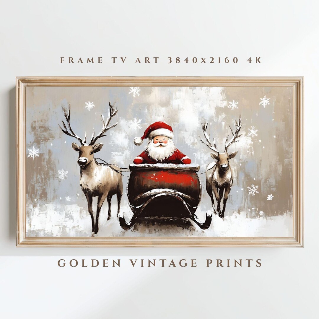 Cozy Santa Frame TV Art | Christmas Snowy Village Landscape (digital ...