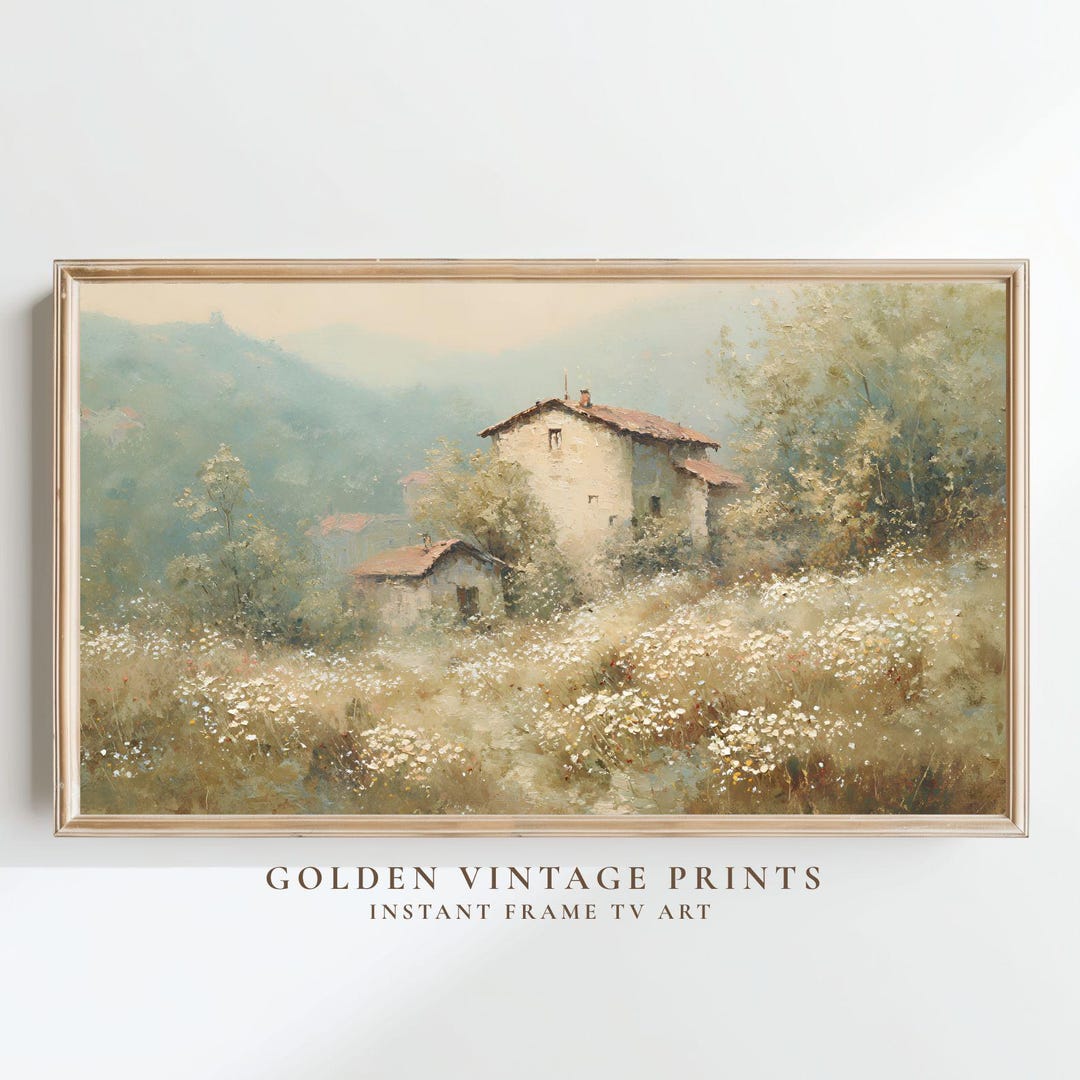 Vintage French Country Frame TV Art, Provence Wildflower Landscape ...