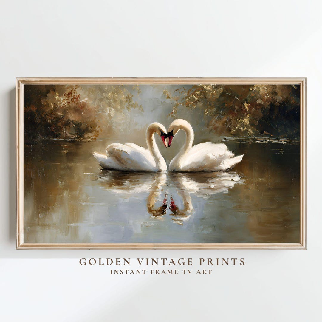 Quadro de TV com Cisnes Românticos, Pintura do Lago dos Cisnes ...
