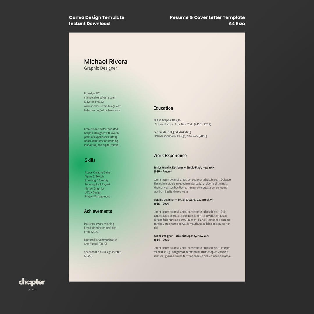 Creative Modern Gradient Resume Template Canva: Minimal CV + Cover ...