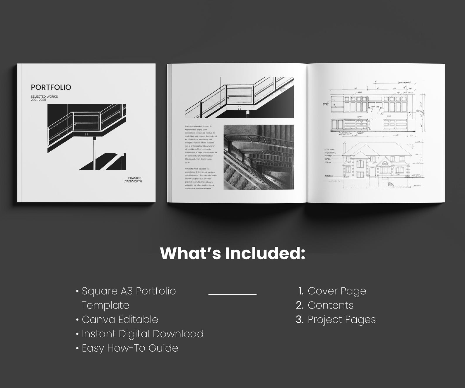 Minimal Bold Architecture Portfolio Template Canva: Modern Square ...