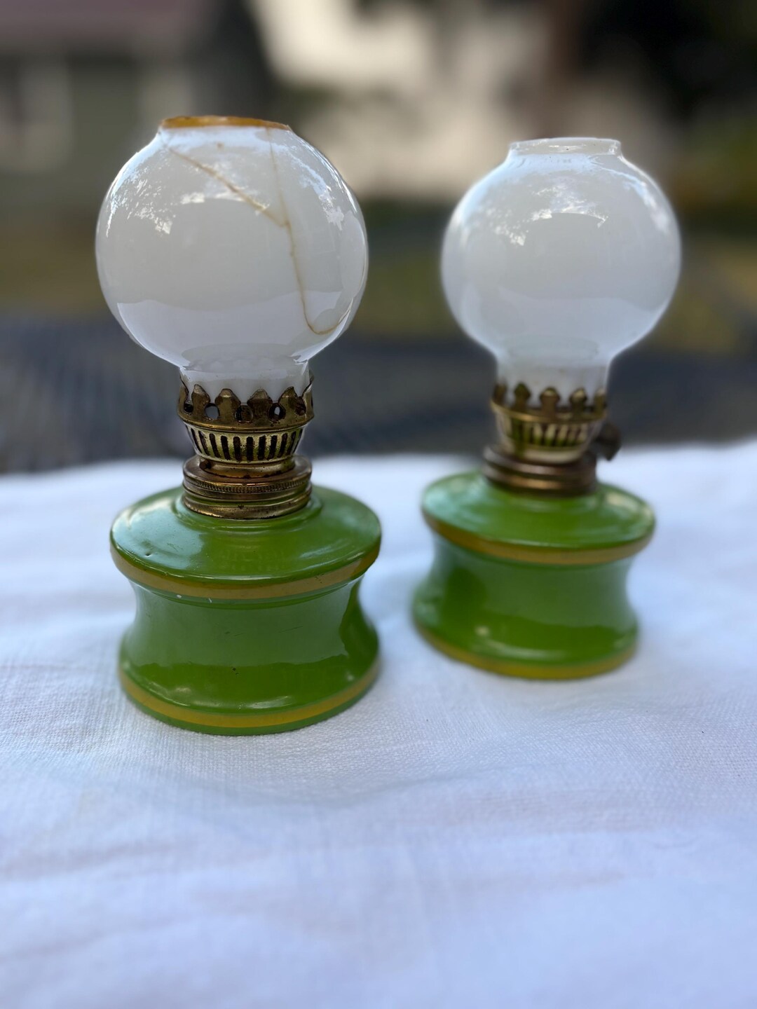 Vintage Miniature Oil Lamp Set - Etsy