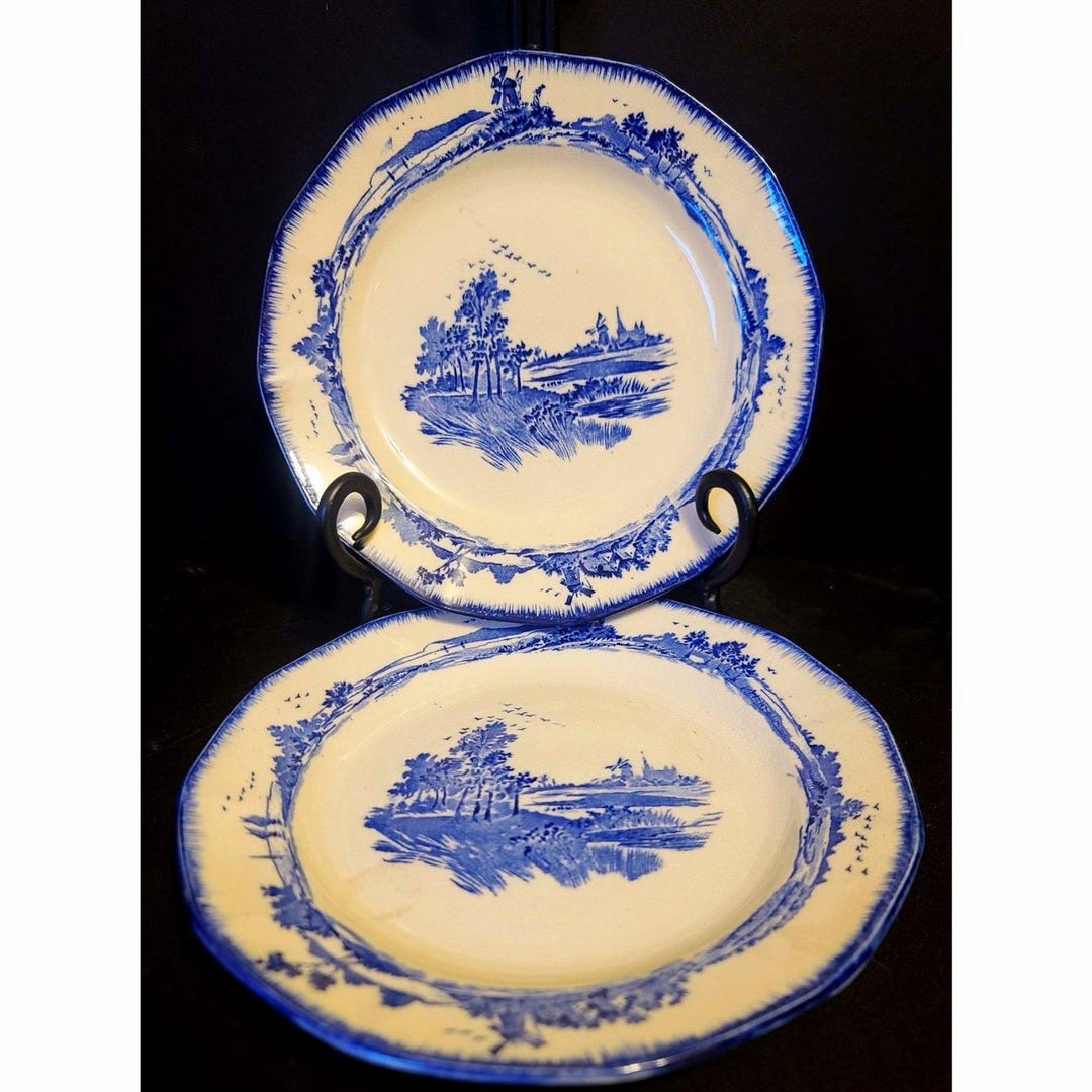 Antique Royal Doulton Blue Windmill Scene 7.5" Plate in Norfolk Pattern ...