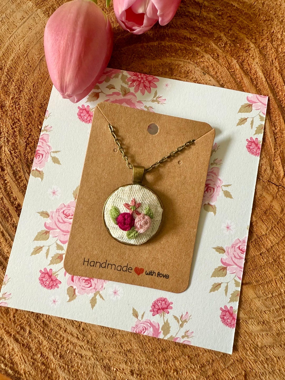 Handmade Embroidery Rose Necklace, Vintage Fabric Pendant, Antique ...