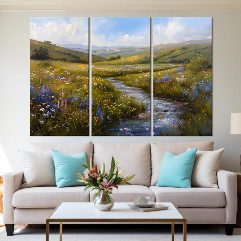 Spring Meadow Landscape Canvas Print, Wildflower Field Wall Art ...