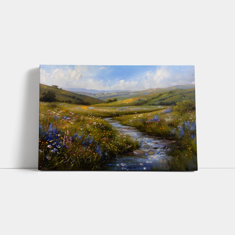 Spring Meadow Landscape Canvas Print, Wildflower Field Wall Art ...
