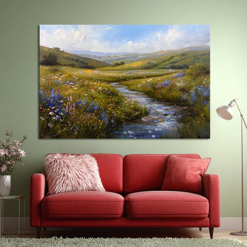Spring Meadow Landscape Canvas Print, Wildflower Field Wall Art ...