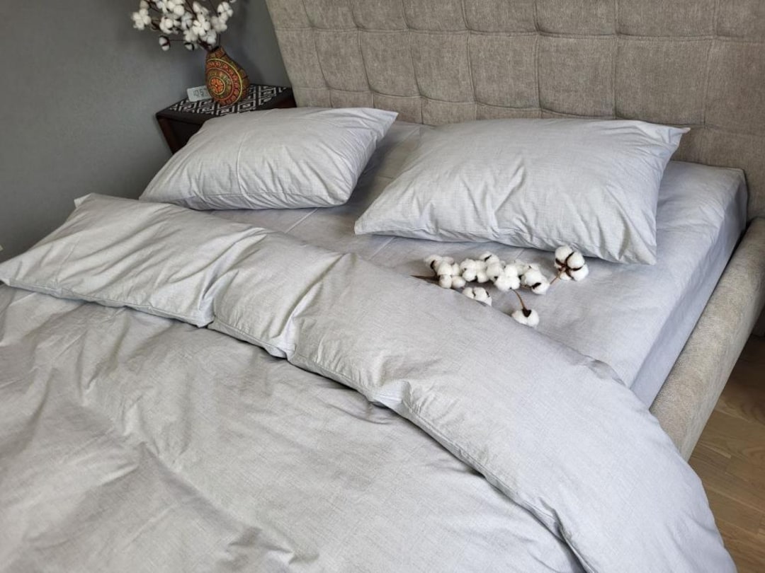 Icy Light Grey Melange Bedding Set – 100% Cotton Minimalist Textured ...