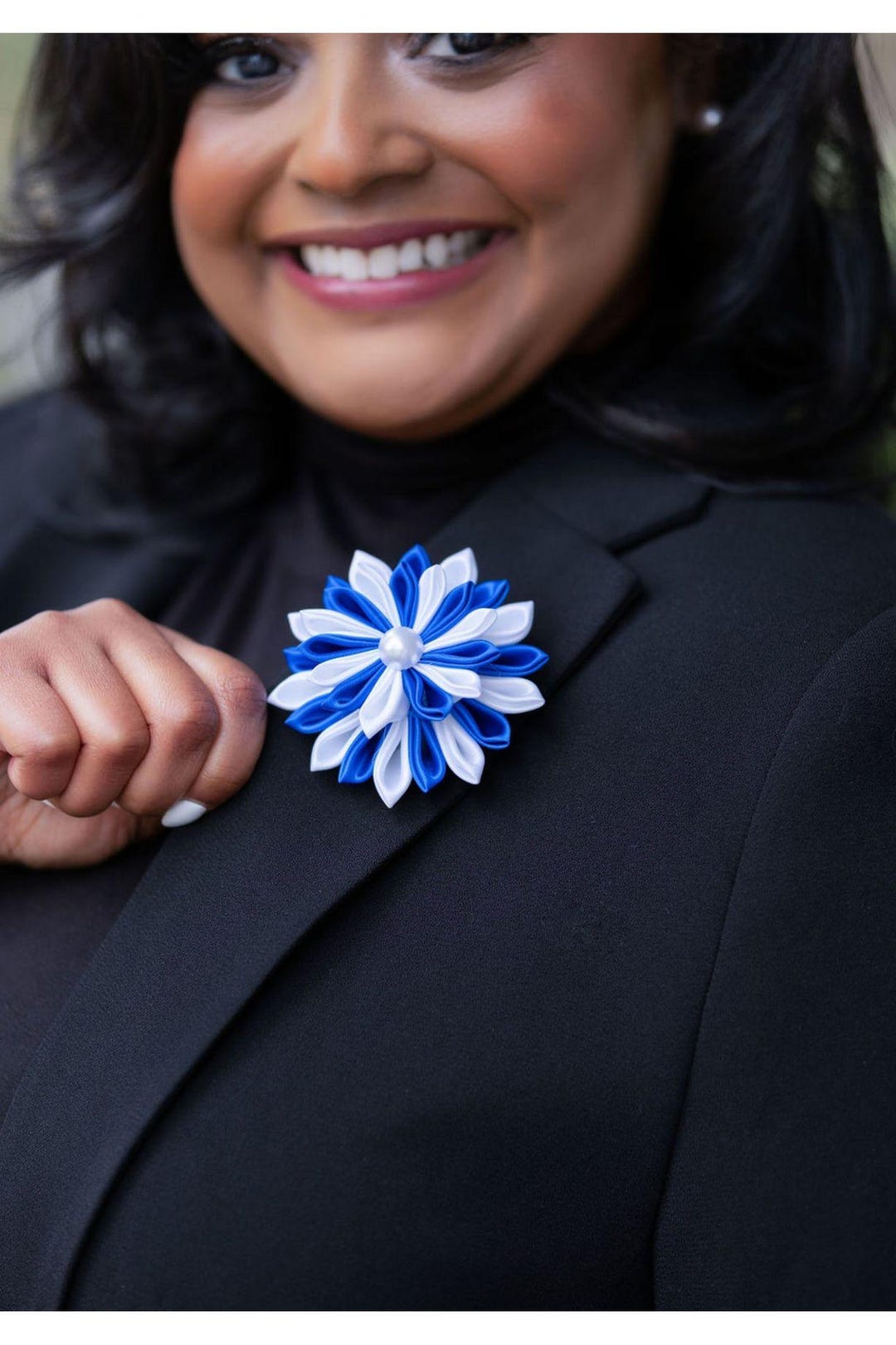 Blue and White Ribbon Flower Pin - Etsy