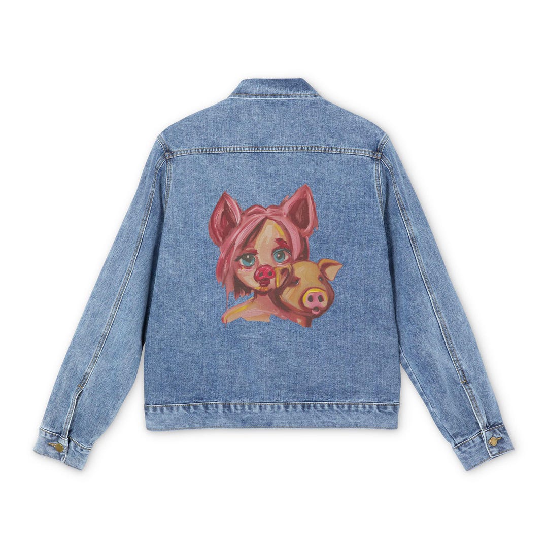 Cute Pig Girl Illustration Denim Jacket | Pastel Kawaii Pig Face - Etsy