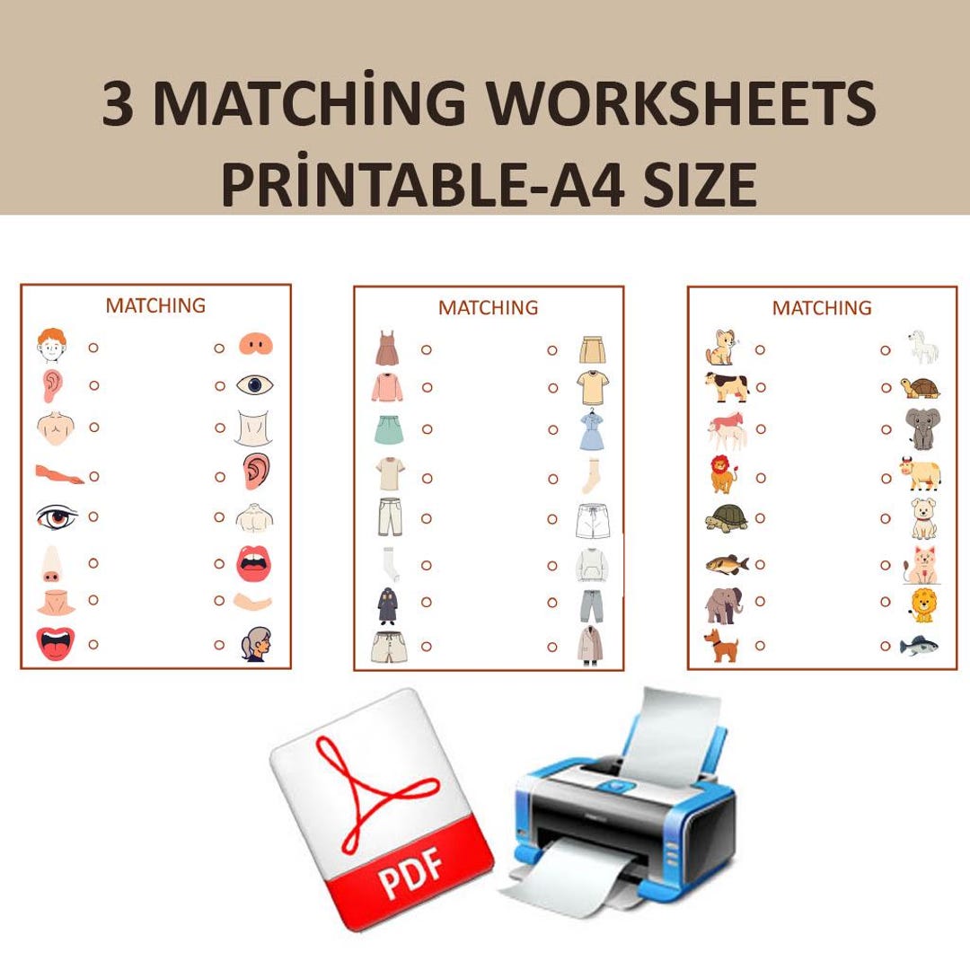 Engaging Printable Matching Worksheets for Preschool Kindergarten Fun ...