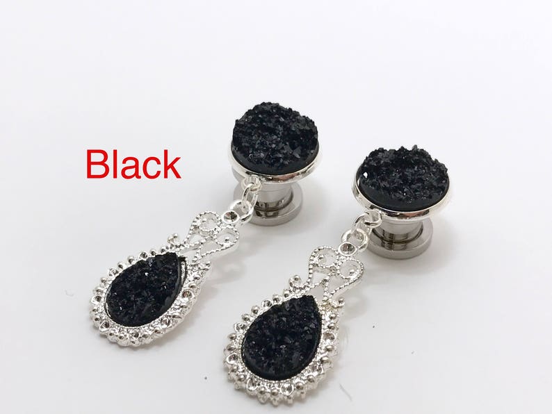 Druzy Dangle Plugs Fancy Silver Plugs 6g 4g 2g 0g 00g 000g | Etsy