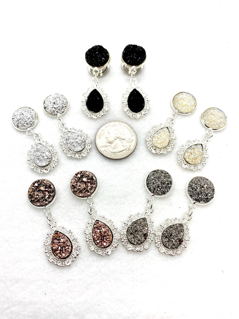 Druzy Dangle Plugs Fancy Silver Plugs 6g 4g 2g 1g 0g 00g 000g | Etsy