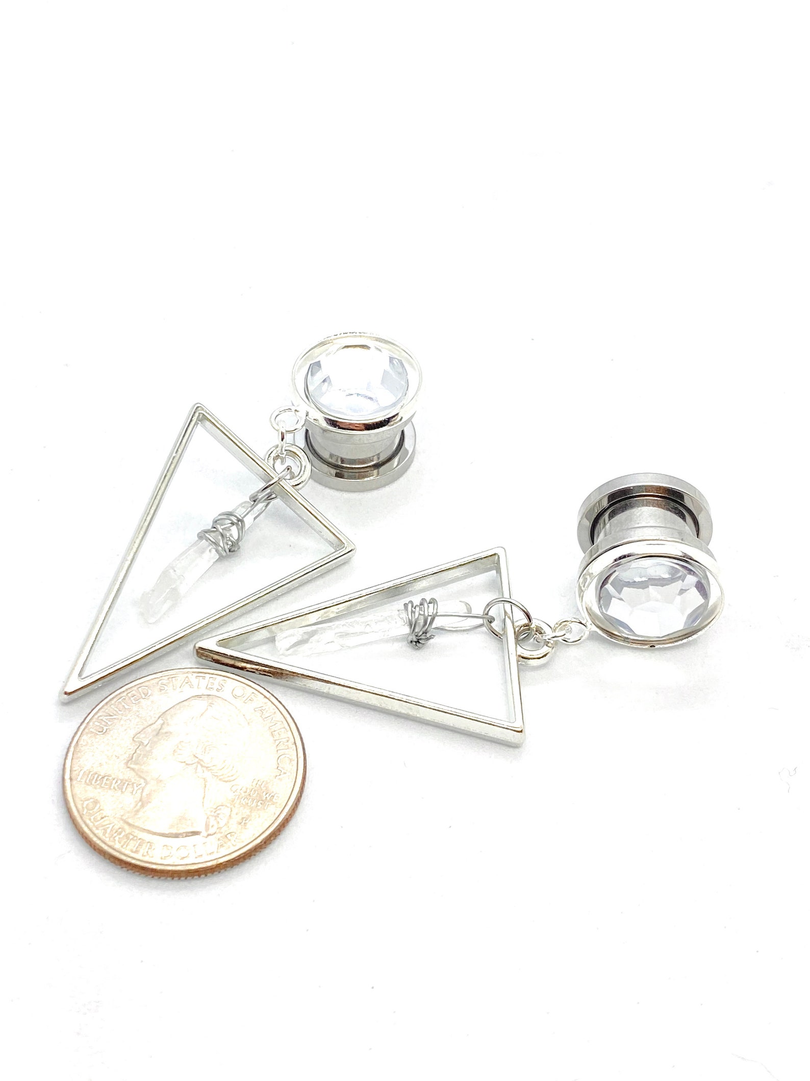 Quartz Crystal Dangle Plugs Silver Ear Plugs 6g 4g 2g 0g 1g 00g 000g ...