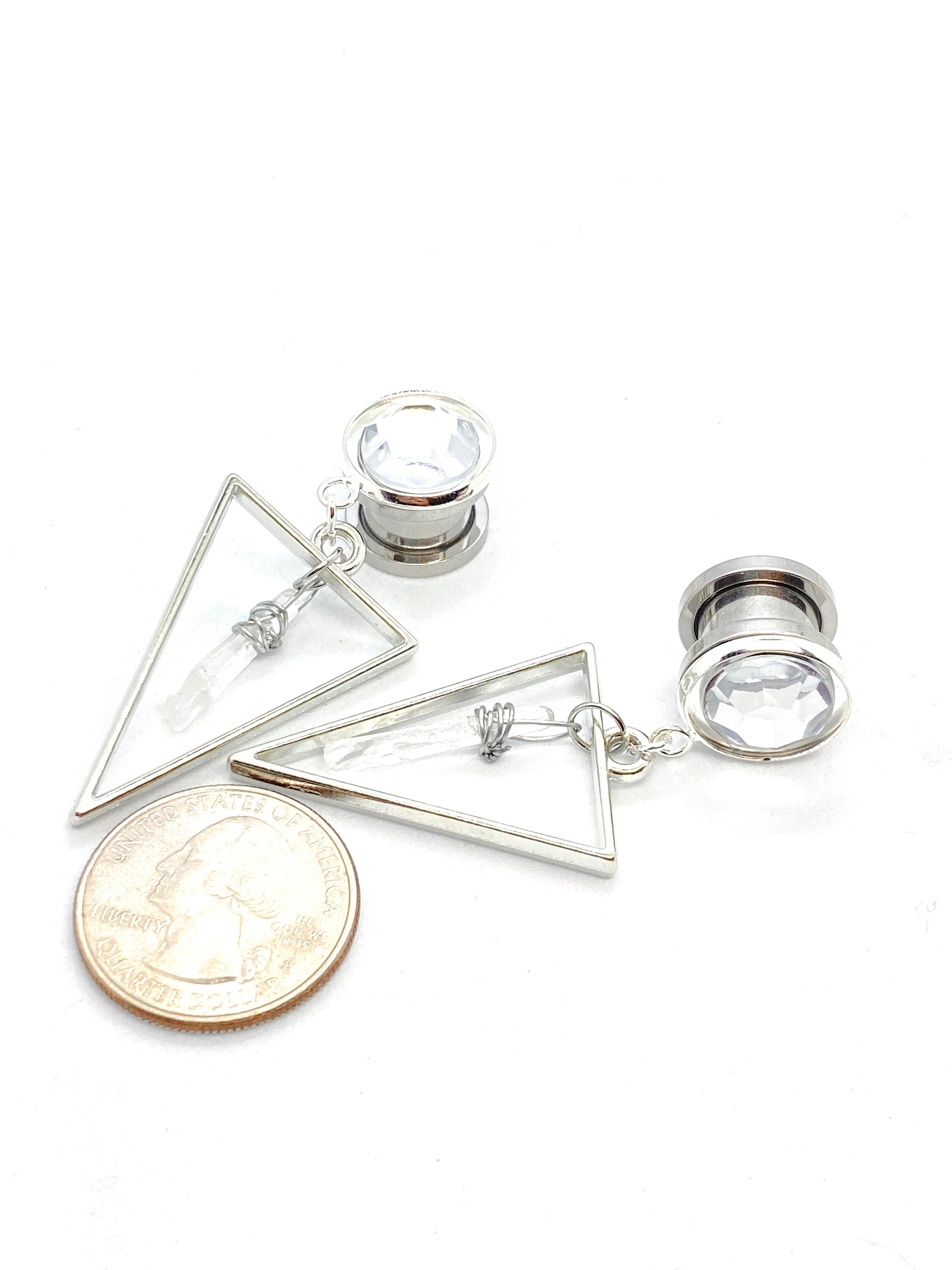 Quartz Crystal Dangle Plugs Silver Ear Plugs 6g 4g 2g 0g 1g 00g 000g ...