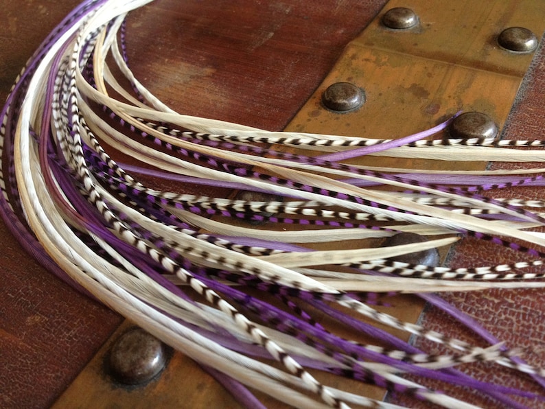 Real Feather Hair Extensions Kit Purple Cream Violet Feather - Etsy