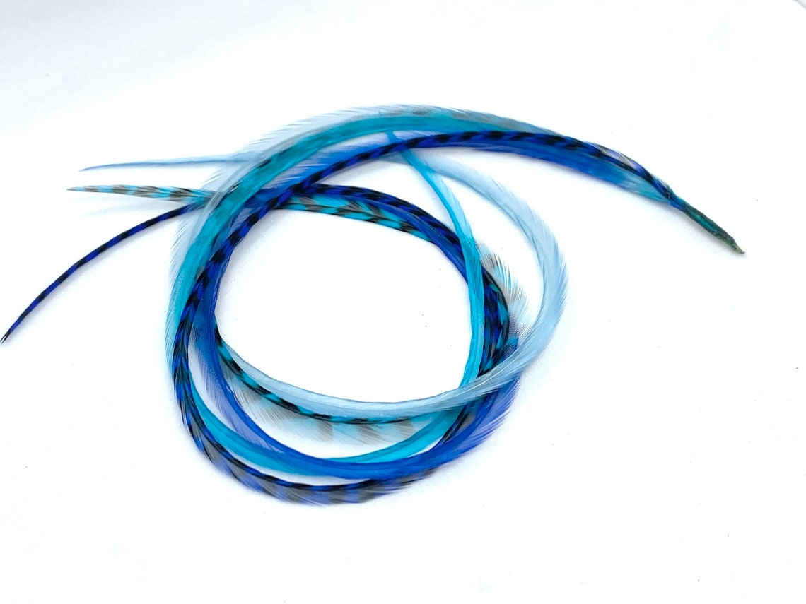 Blue Feather Extensions Long Hair Feather Extension Kit Blue - Etsy