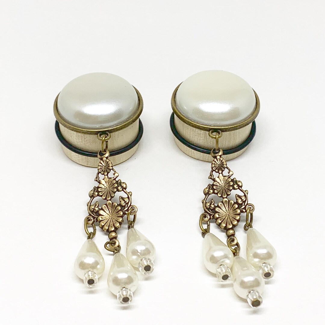 1" 25mm Bronze Pearl Teardrop Ear Plugs Earrings 7/8 22mm, 19mm 3/4 ...