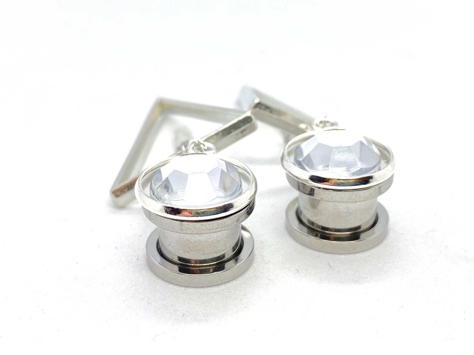Quartz Crystal Dangle Plugs Silver Ear Plugs 6g 4g 2g 0g 1g 00g 000g ...