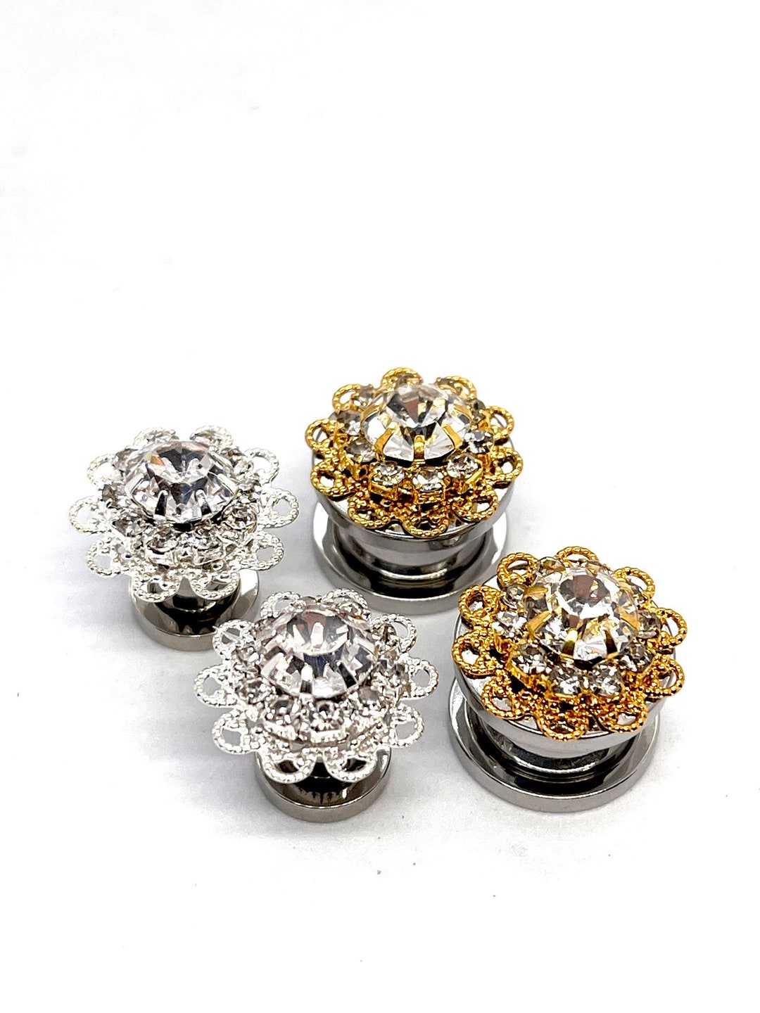 Silver/gold Rhinestone Bridal Ear Plugs, Bridesmaids Earrings 14g 16g ...