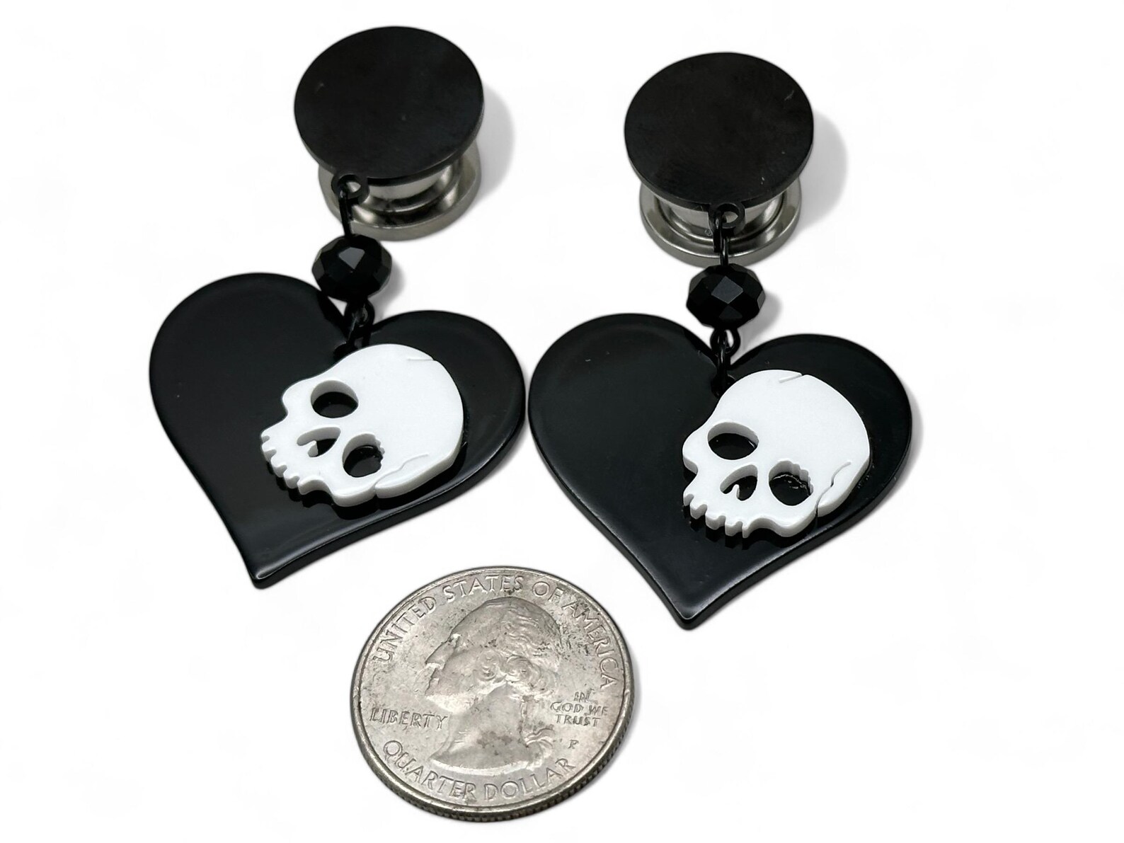 Black Ear Plug Earrings, Stud Earrings to 1” (25mm) Dangle Plugs Punk ...