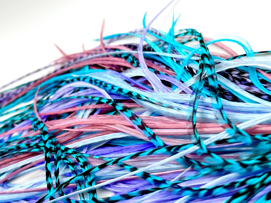 Hair Feather Extensions Aqua Turquoise Rose Lavender Feather Blend ...
