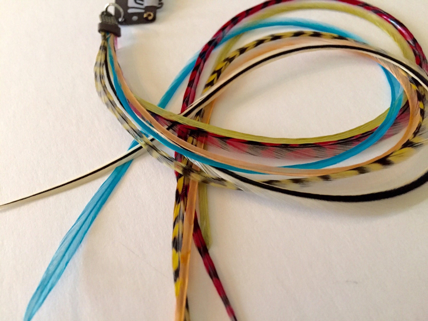 Weft Clip in Feather Extension Boho Hair Accessories, Turquoise, Olive ...