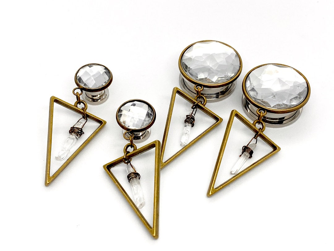 Stud Earrings to 1 1/8 28mm Gauge Bronze Triangle Dangle Plugs Quartz ...