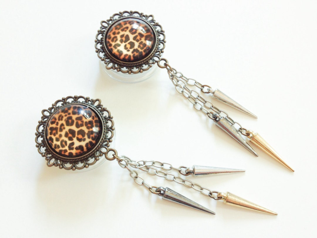 25mm 1" Leopard Print Plugs 3/4 Inch Dangle Plugs 7/8, 13/16 20mm ...
