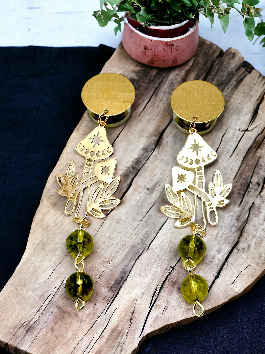 Unique Fairy Mushroom Dangle Plugs, Fish Hook Earrings 16g to 34mm ...