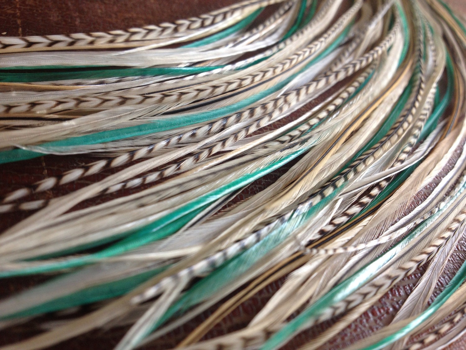 Light Cream Ocean Turquoise Feather Extension 6 XL Bonded Soft - Etsy