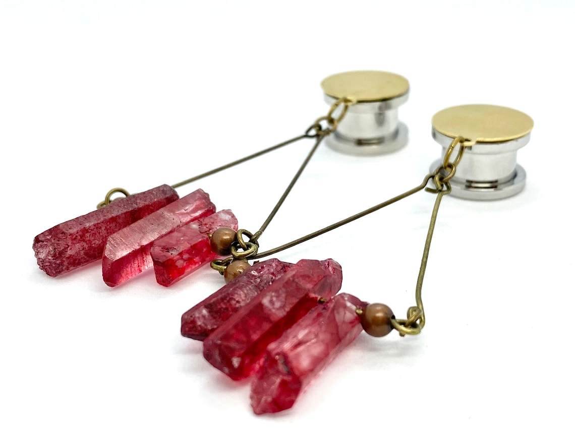 Lever Back Earrings to 1 25mm Gauge Red Quartz Crystal Dangle | Etsy