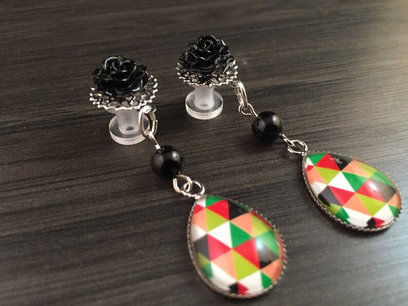 Teardrop Dangle Plugs 2g 4g 6g Ear Plugs Black Rose Dangly | Etsy