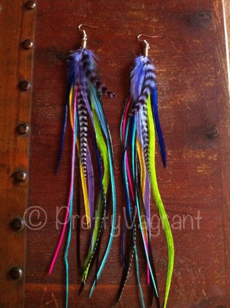 Long Feather Earrings Color Lover Dangle Colorful Feather Extension ...
