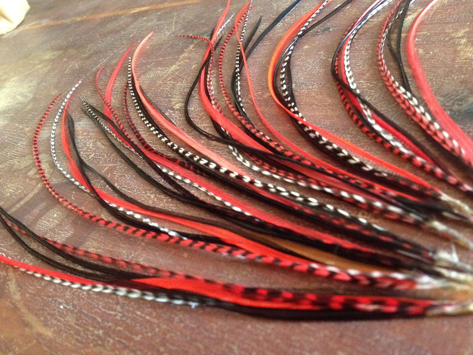Red and Black 5 Feather Falls Crimp in Feather Hair Accessories Red ...