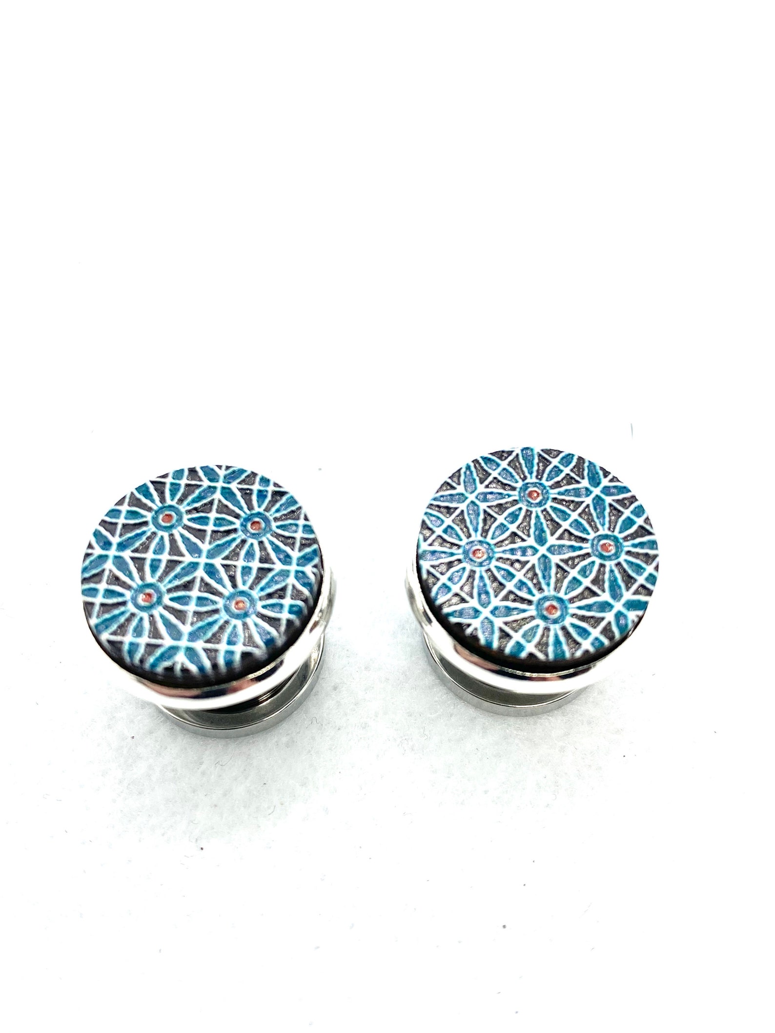 1/2 00g 0g Turquoise Plugs 6mm 2g Floral Plugs Embossed - Etsy