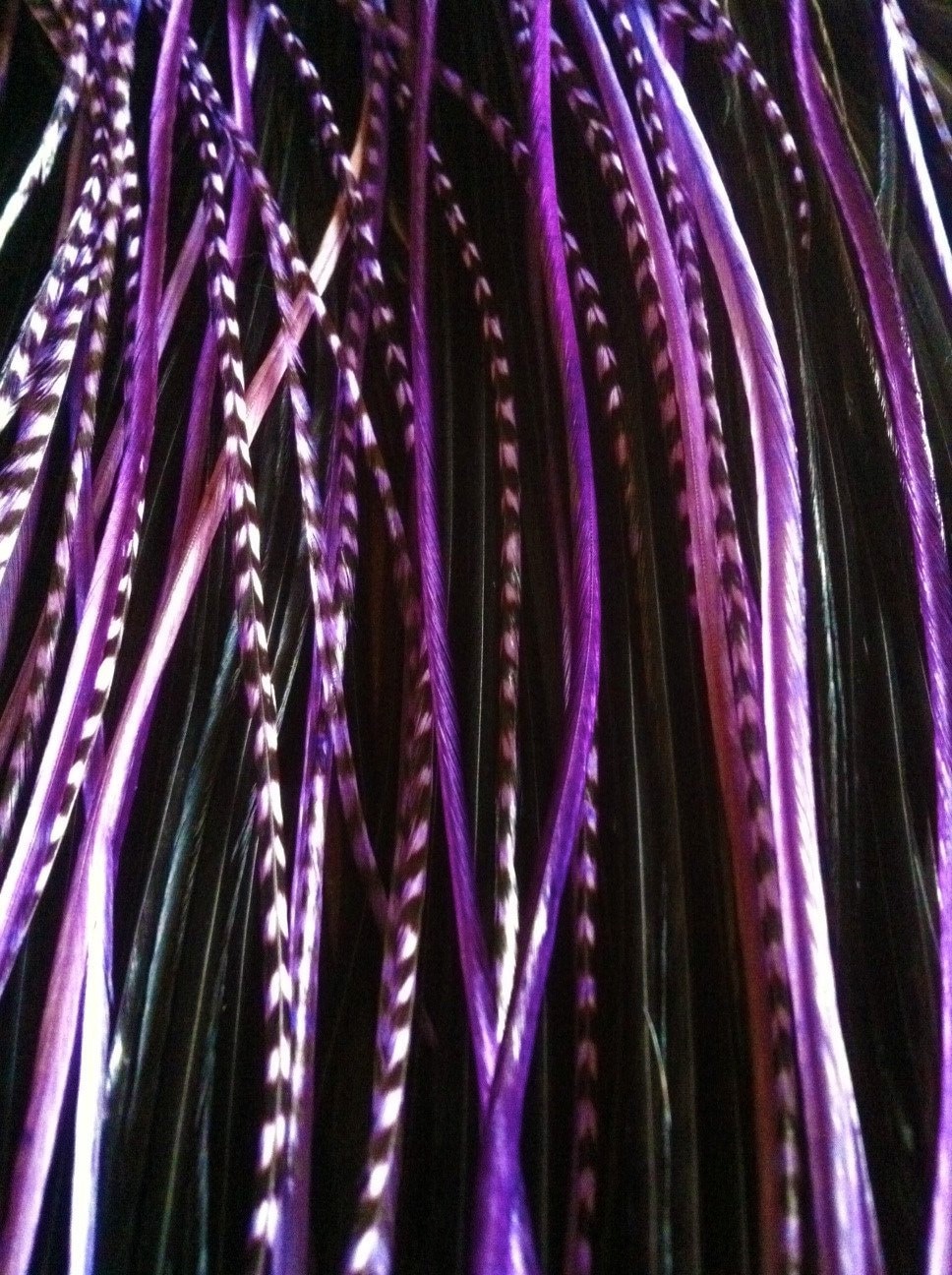 Sale Feather Hair Extensions Lilac Purple Grizzly Black Long - Etsy