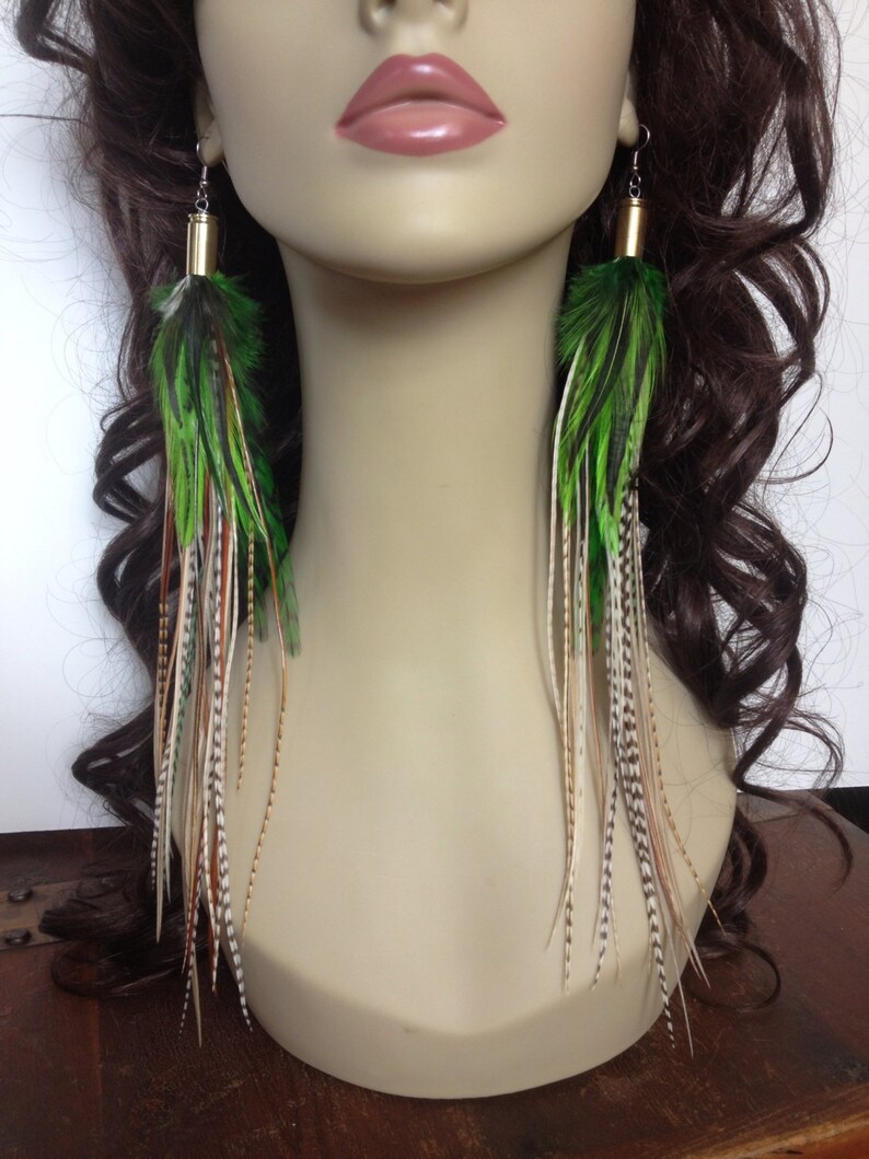 Long Feather Earrings Long Shamrock Dreamer Bullet Feather | Etsy