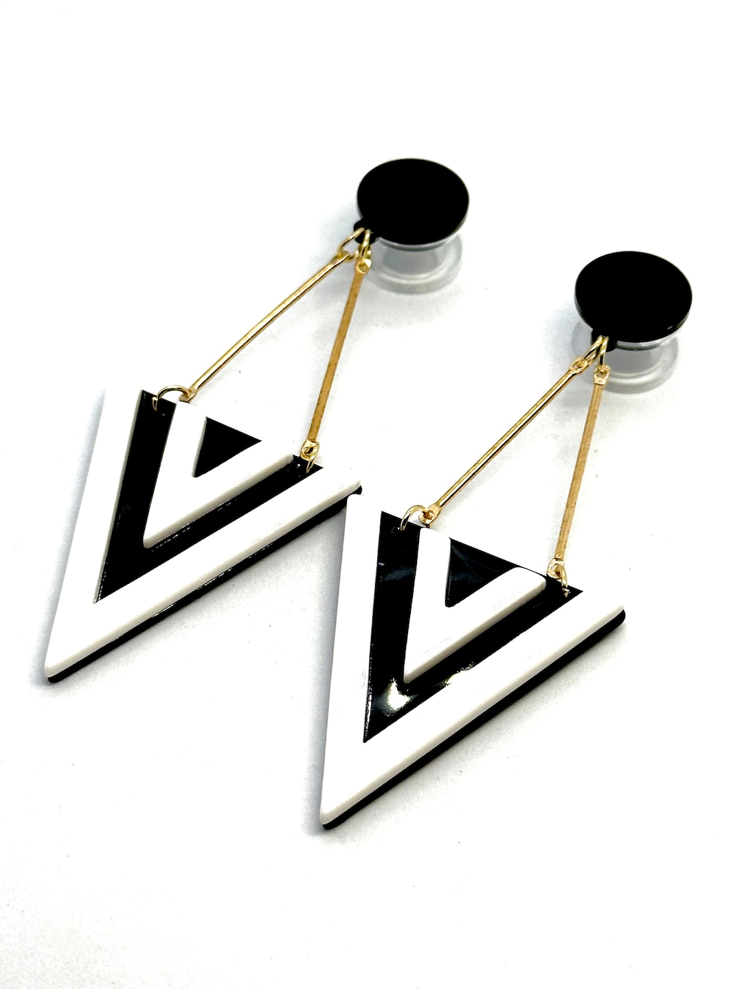 Stud Earrings to 1” 25mm Dangle Plugs Geometric Modern Black and White ...