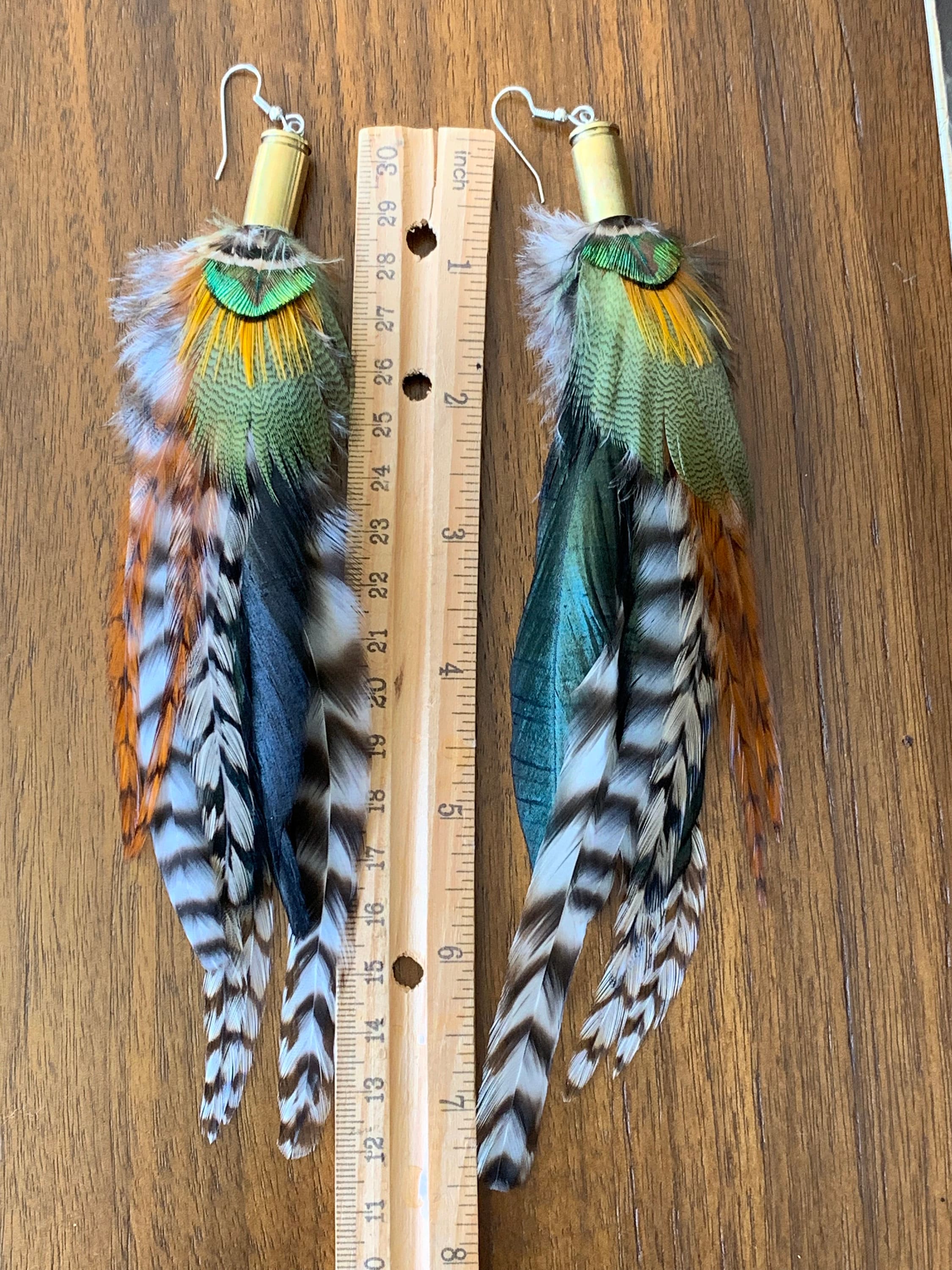 Handmade Feather Earrings - Lucky Duck Bullet - Grizzly Feather Earings ...