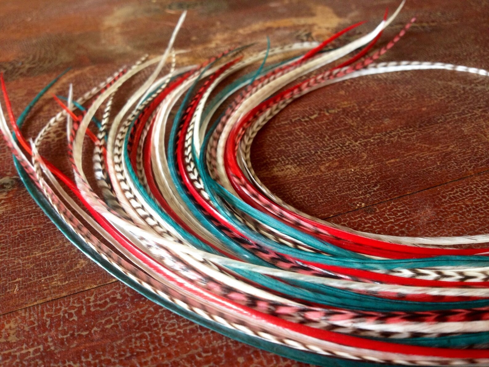 Feather Hair Extension Long Candy Cane 6 Bonded Hair Feathers Veren Red ...
