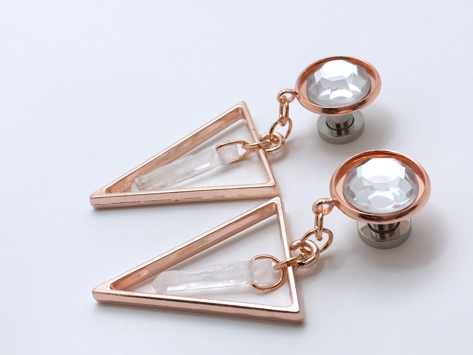 Quartz Crystal Dangle Plugs Rose Gold Ear Plugs 6g 4g 2g 1g 0g - Etsy