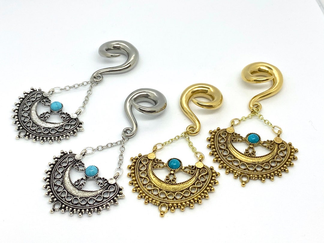 Silver, Brass, Gold 10mm 8mm 6mm 4mm Ear Hanger Hooks Dangle Plugs, 00g ...
