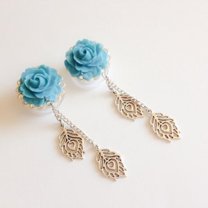 Peacock Feather Plugs 5/8" Dangle Plugs, 16mm Rose Gauges Choose Color ...